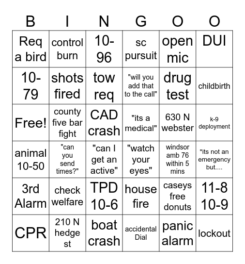911/CCSO Bingo Card