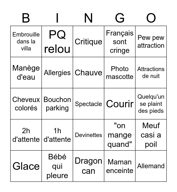 Port aventura Bingo Card