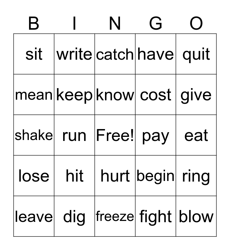Past Participle Bingo Card