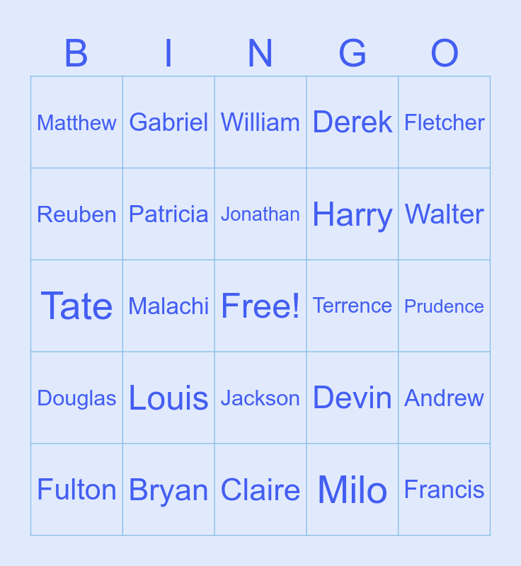 Boy Name Bingo! Bingo Card