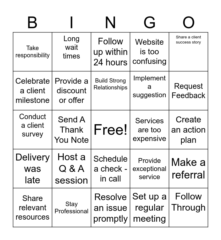 Client Focus Bingo Card
