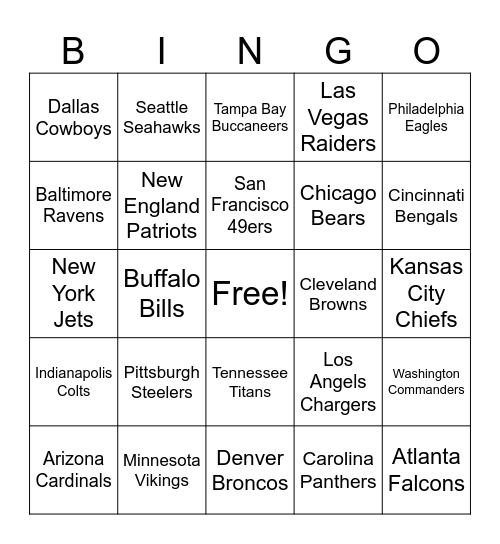 NFL BINGO Card