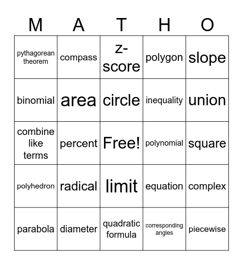 MATH-O Bingo Card