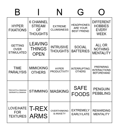 IL BINGO NEUROSPICY DI LALLA Bingo Card
