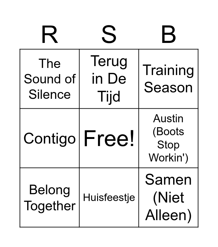 RS Muziek Bingo Card