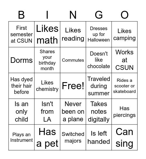 Icebreaker Bingo Card