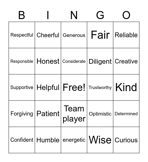Role Model Bingo Card