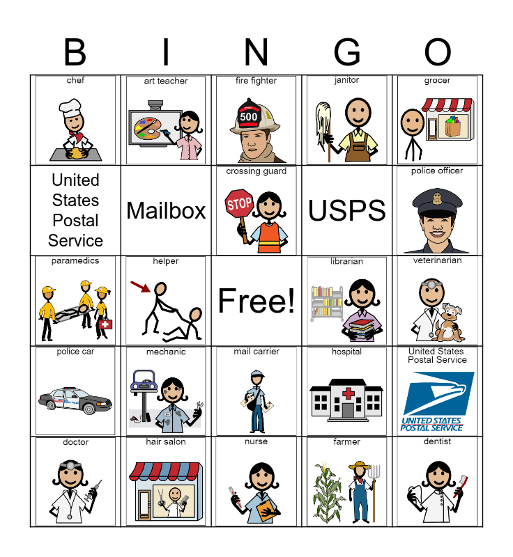 Community Helper Bingo Card