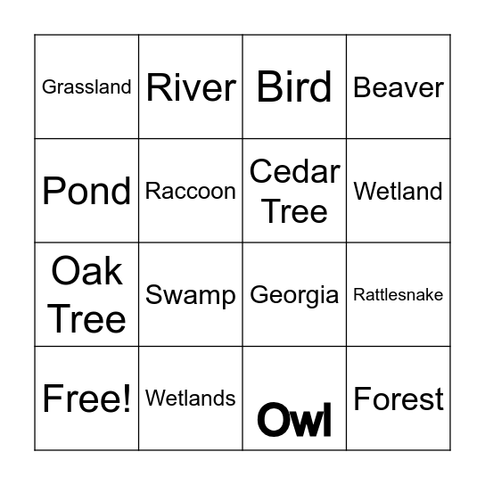 Georgia Habitats BINGO Card
