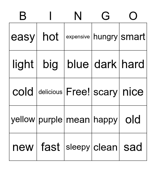 Adjectives! Bingo Card