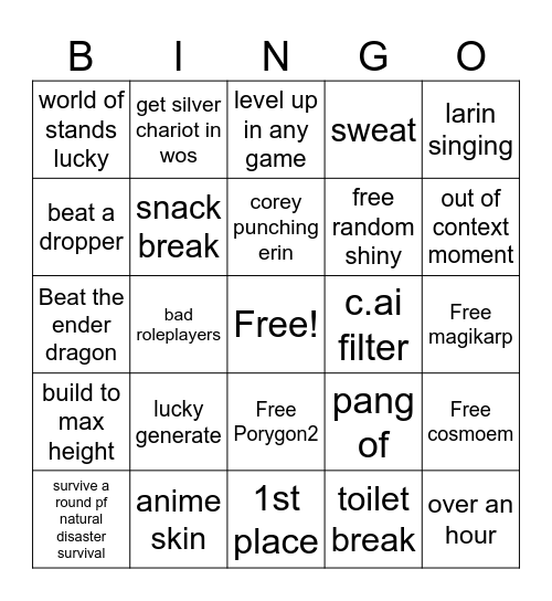 me and sister bingo Card