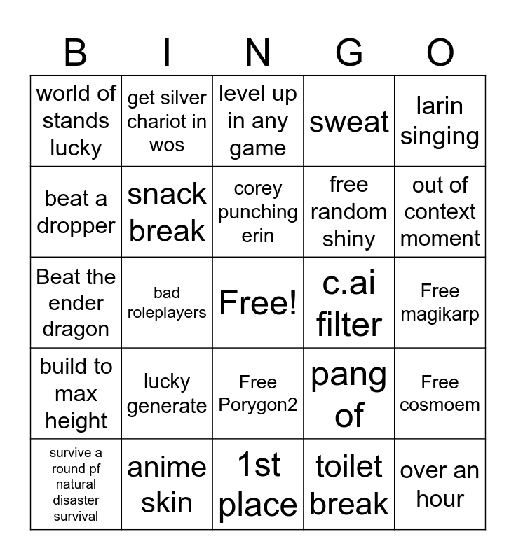 me and sister bingo Card