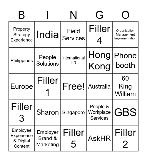 Service Delivery Bingo Card