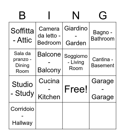 La stanza della casa tombola Bingo Card