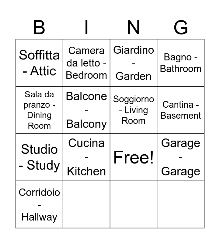 La stanza della casa tombola Bingo Card