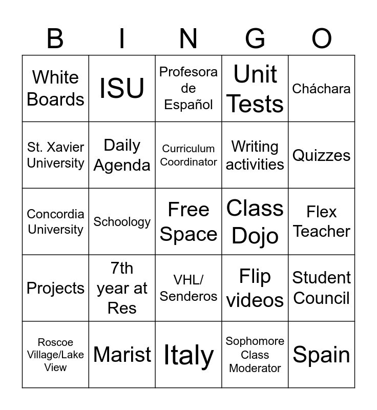 Noche de Regreso a la Escuela Bingo Card