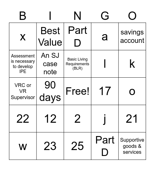 VRSM Bingo Card