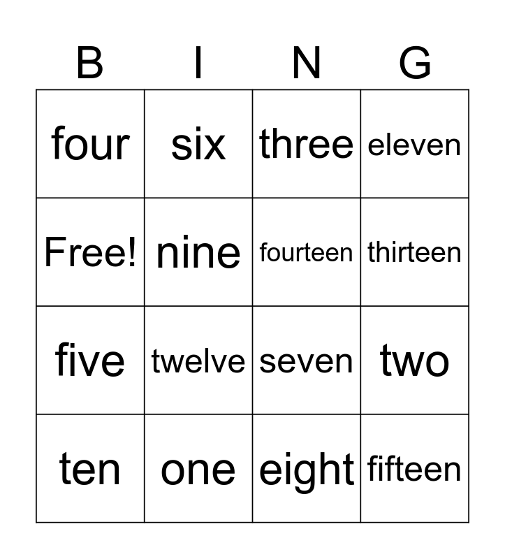 numbers 1 - 13 (eng) Bingo Card