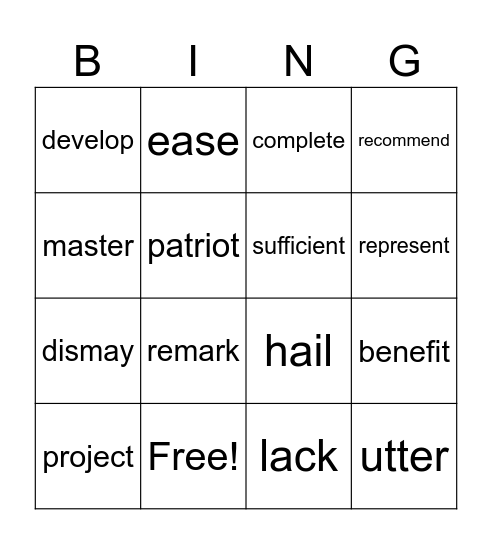 Lesson 1 Vocabulary Bingo Card