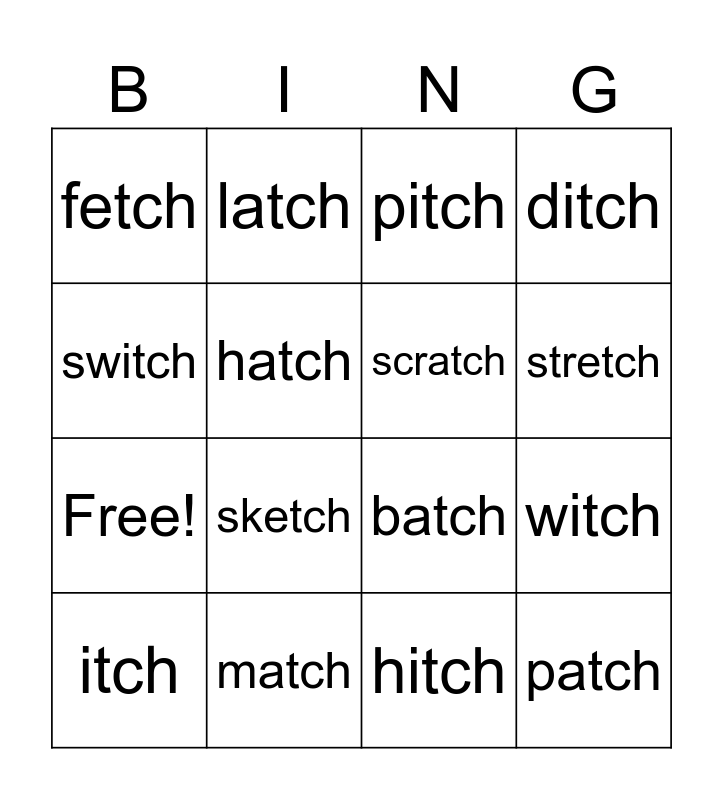 TCH Words Bingo Card