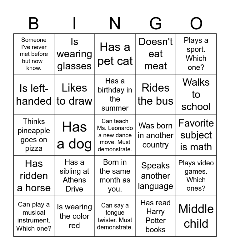 Classmate Bingo: Write your classmate's name in the box. Bingo Card