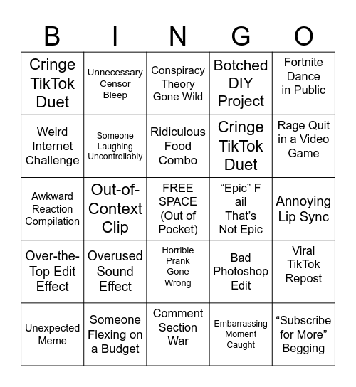 Youtube shorts bingo Card