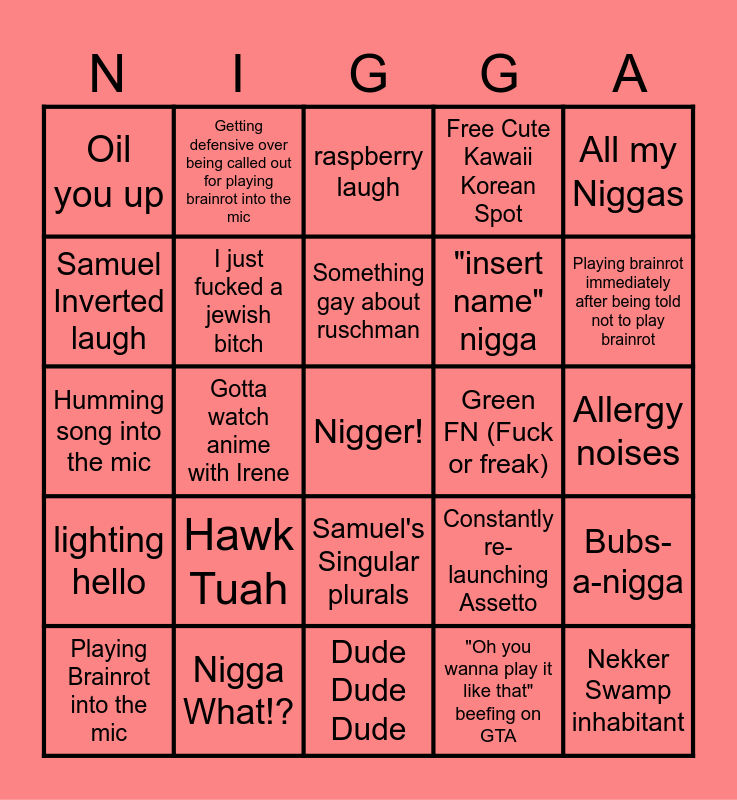 Samuel Cho Brainrot Bingo Card