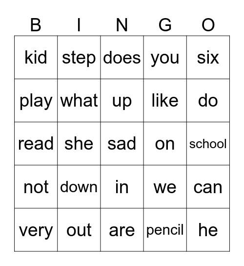 Vocabulary Review Bingo Card