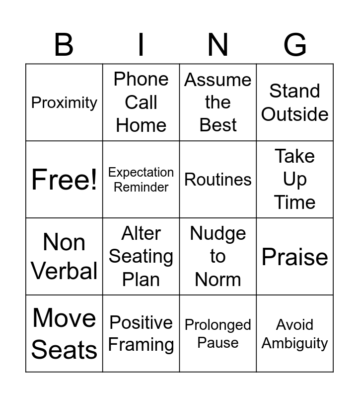 Behaviour Support Toolkit Bingo Card