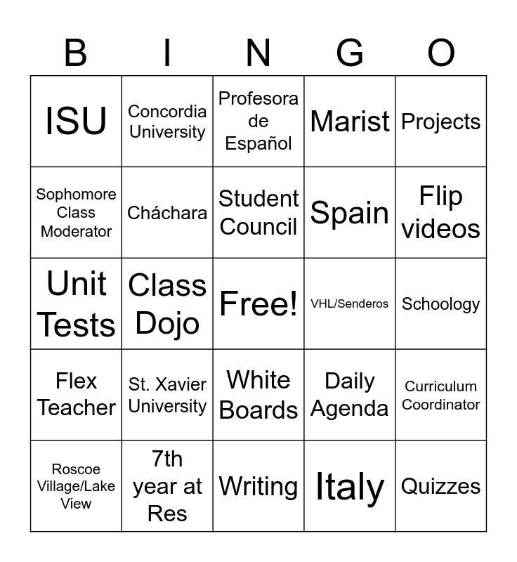 Noche de Regreso a la Escuela Bingo Card