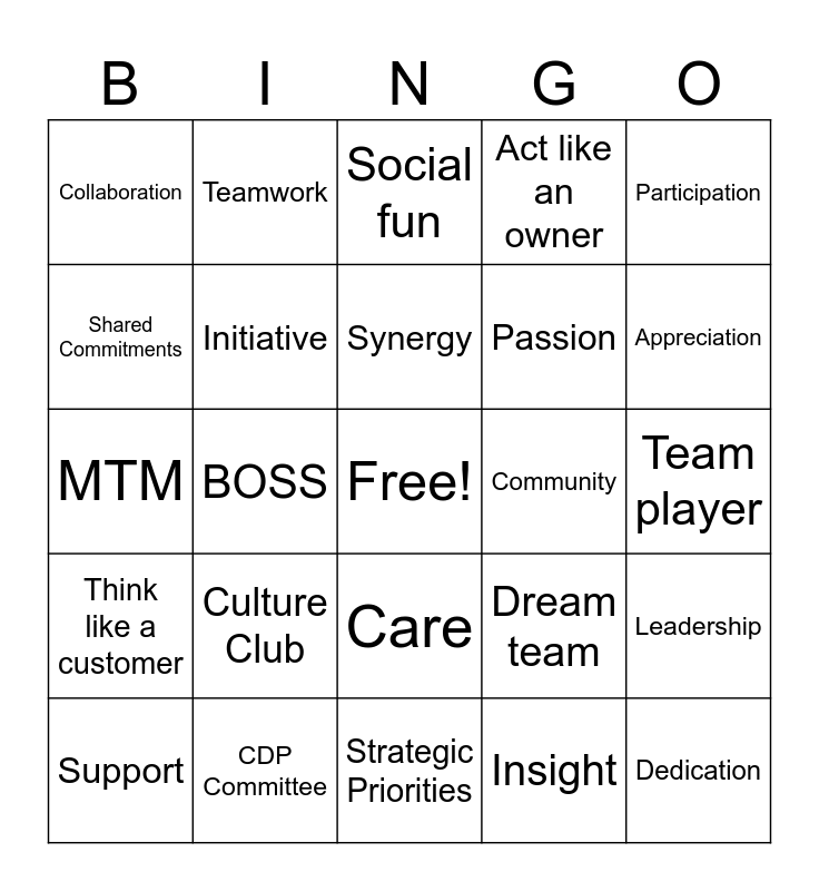 BOSS Ops Dream team Bingo Card