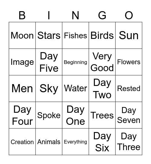 Days of Creation Bingo Card