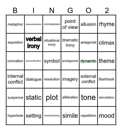 Literary Bingo Card