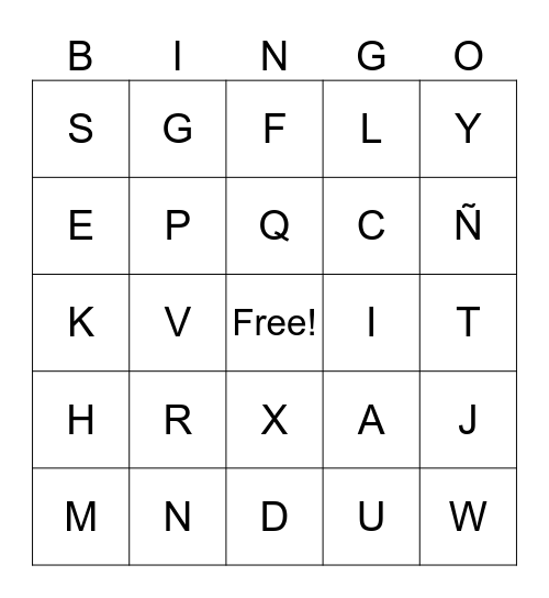 EL ALFABETO Bingo Card