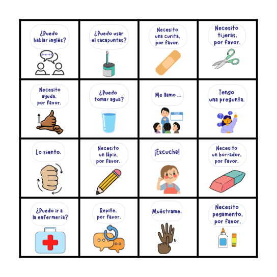 Frases Útiles Bingo Card