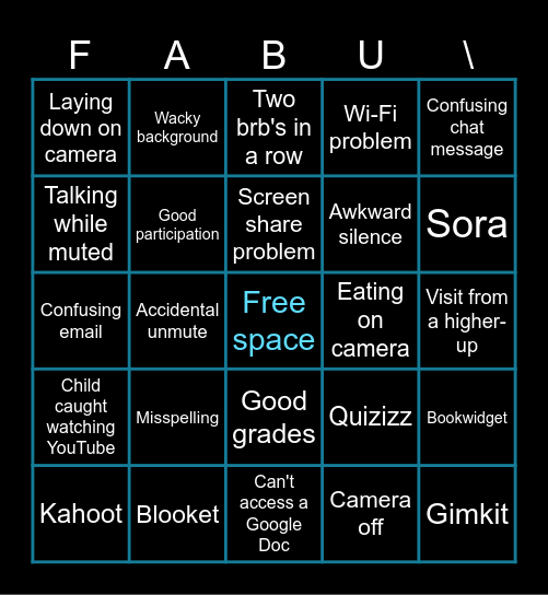 Virtual School Bingo Card