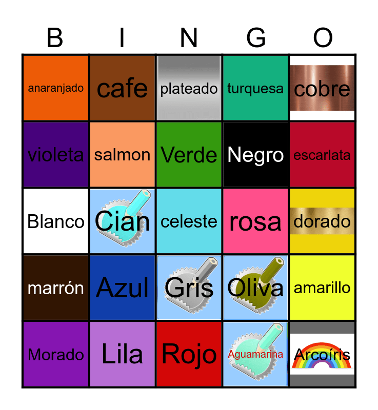 Los colores Bingo Card
