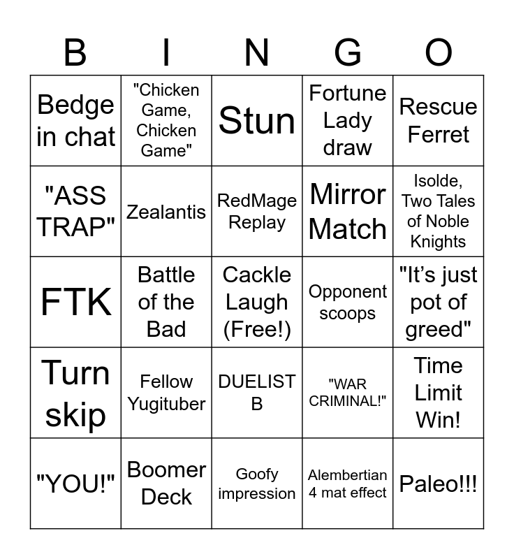 Sub Replay Friday Bingo Card