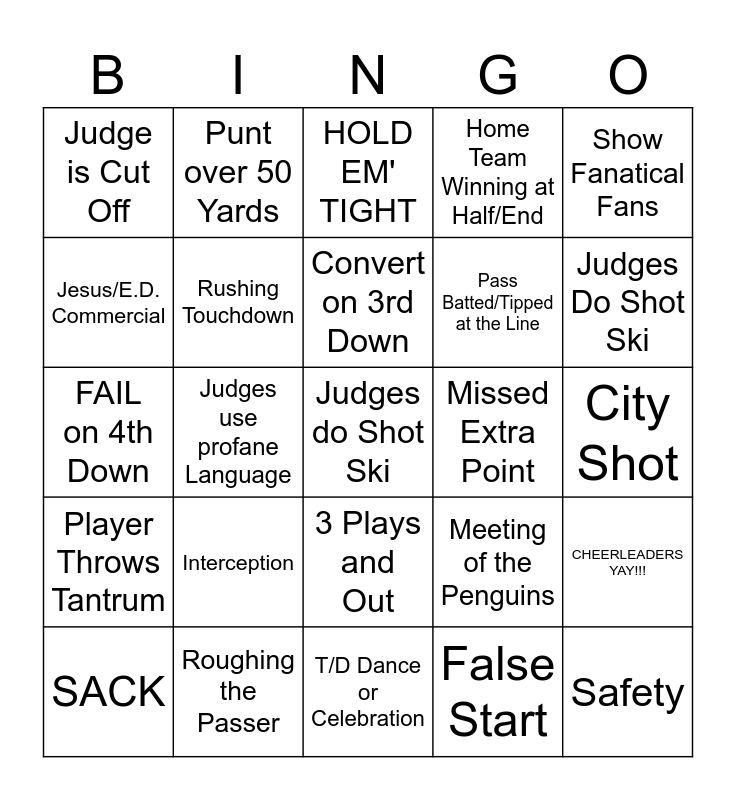 Football Bingo Yo! Bingo Card