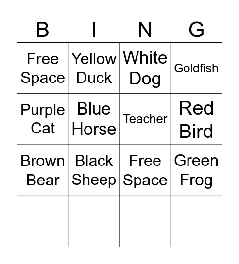 "Brown Bear, Brown Bear, What Do You See Bingo Card