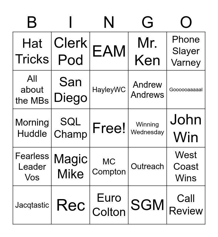 SDR Bingo Card