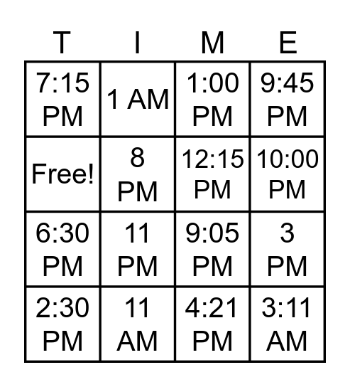 24 Hour Bingo Card