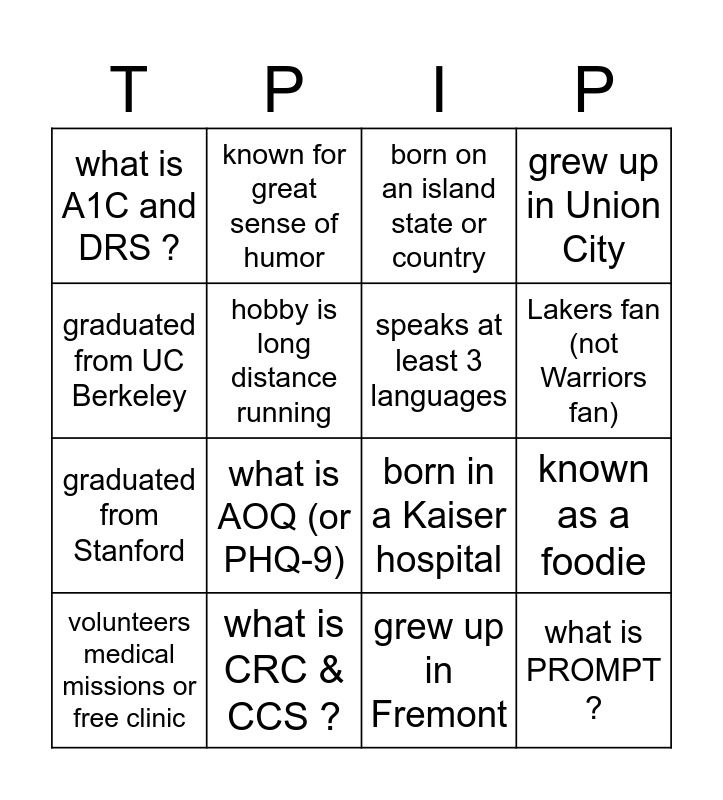 ED docs ! gotta find an AFM friend, to win Bingo Card