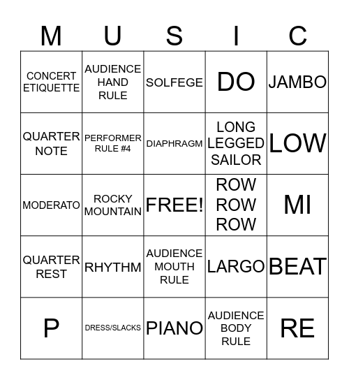 MUSICAL BINGO Card