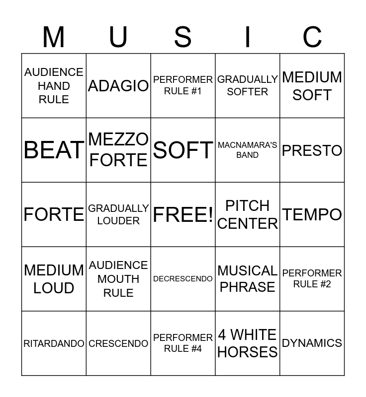 MUSICAL BINGO Card