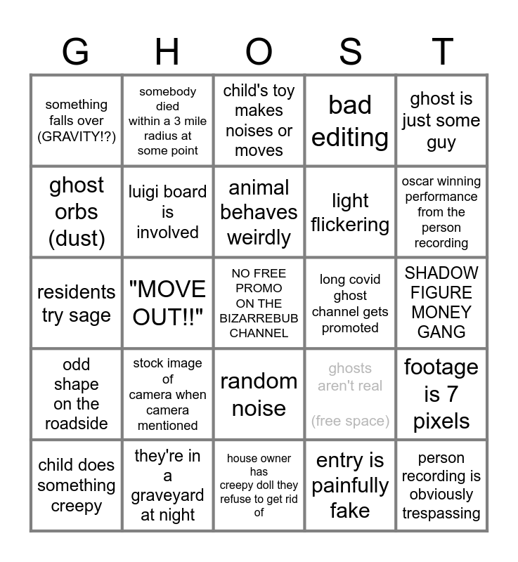 WUHHHH SCAWY GHOST SIGHTINGS Bingo Card