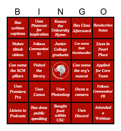 SCM 101 Bingo Card