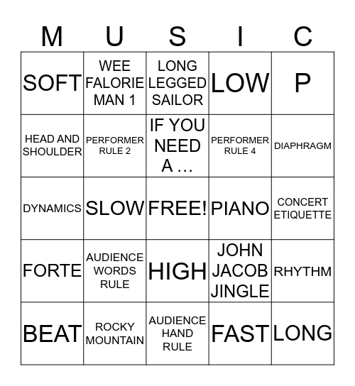 MUSICAL BINGO Card
