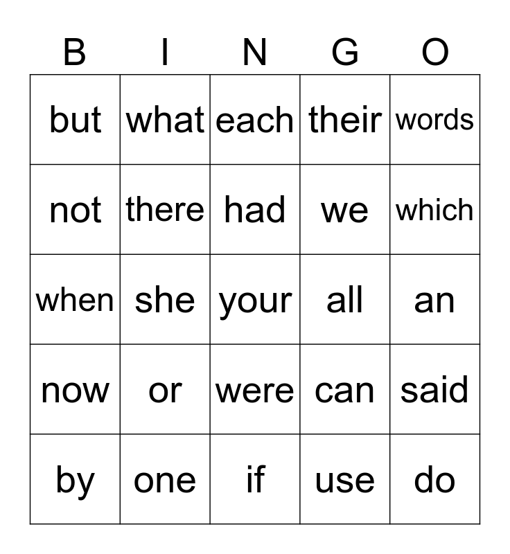 October Sight Words Bingo Card