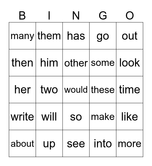 November Sight Words Bingo Card